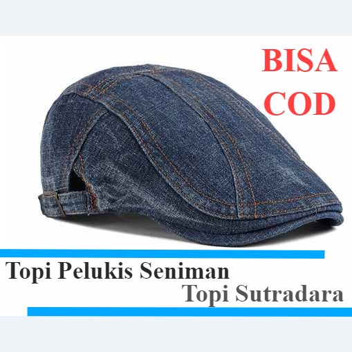 Jual Topi Pet Painter Hat Flat Cap Jeans Retro Katun - J-87 - Topi ...