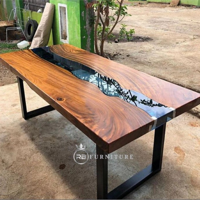 Jual Meja Makan Trembesi River Kaca Suar Trembesi Resin Epoxy | Shopee Indonesia