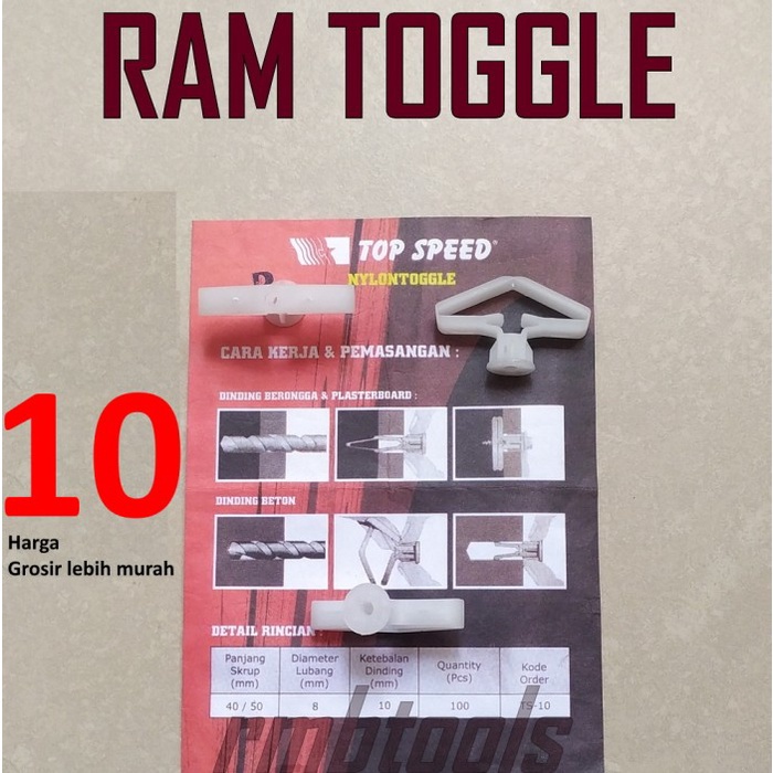 Jual [10Pcs] Viser Gypsum Nylon Toggle Top Speed TS10 Ram Togel ...