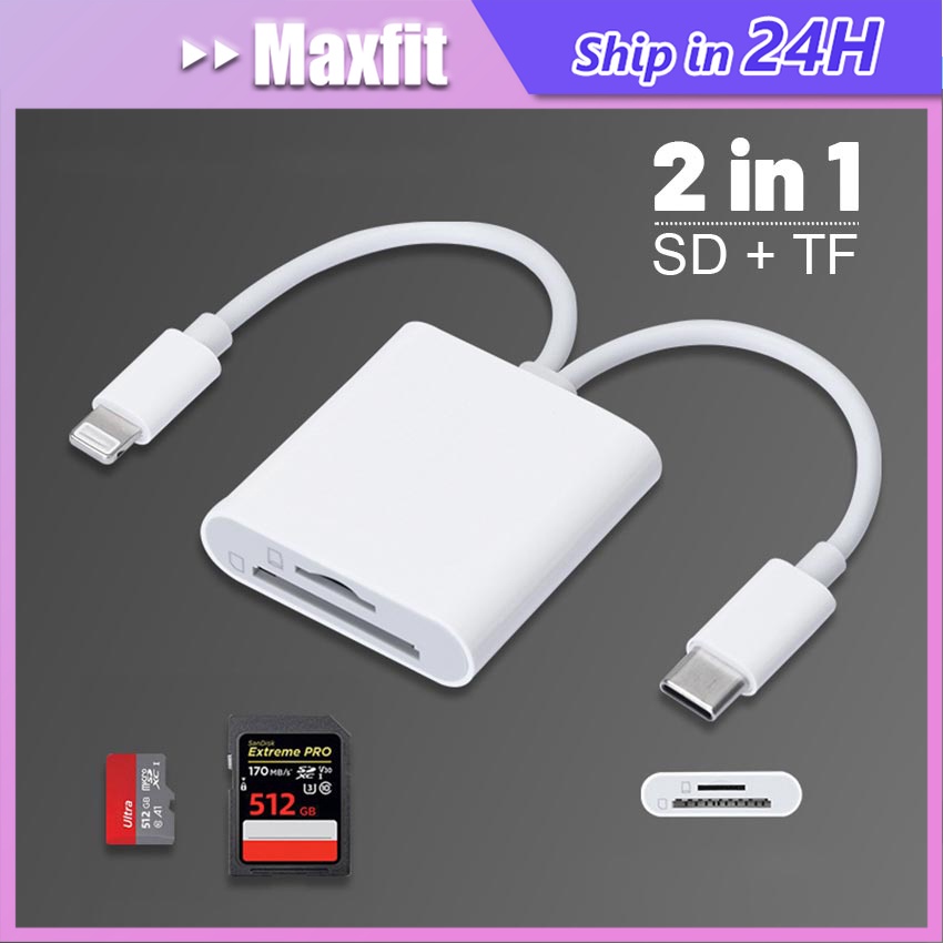 Jual 2 in 1 OTG Adapter Card Reader Lightning Type-C / iphone ke Micro SD/TF Adaptor For Laptop ...