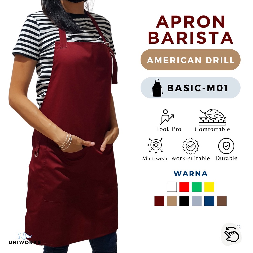 Jual UNIWORKS Apron Barista seri V01M01 Celemek Masak Bahan American ...