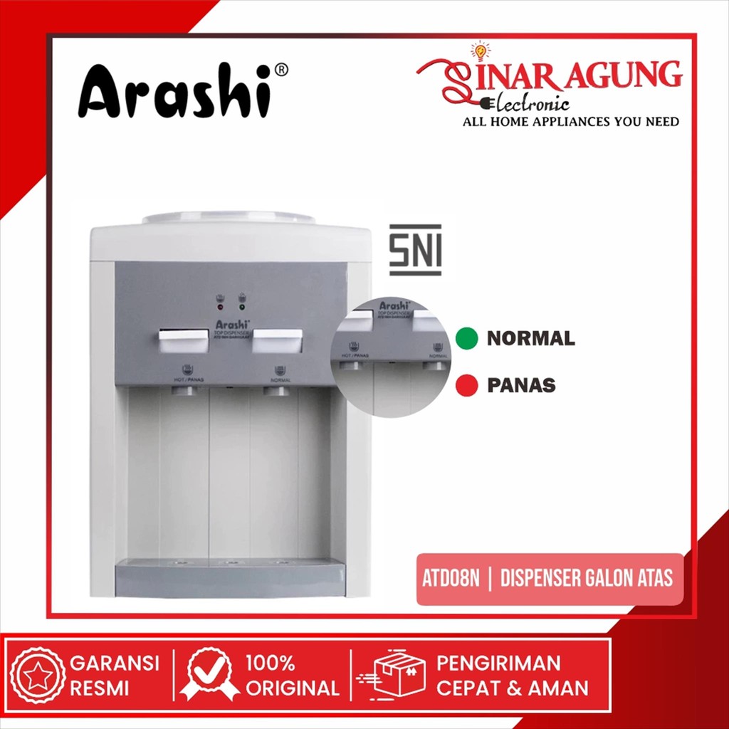 Jual ARASHI ATD08N WATER DISPENSER GALON ATAS NORMAL DAN PANAS DARK ...