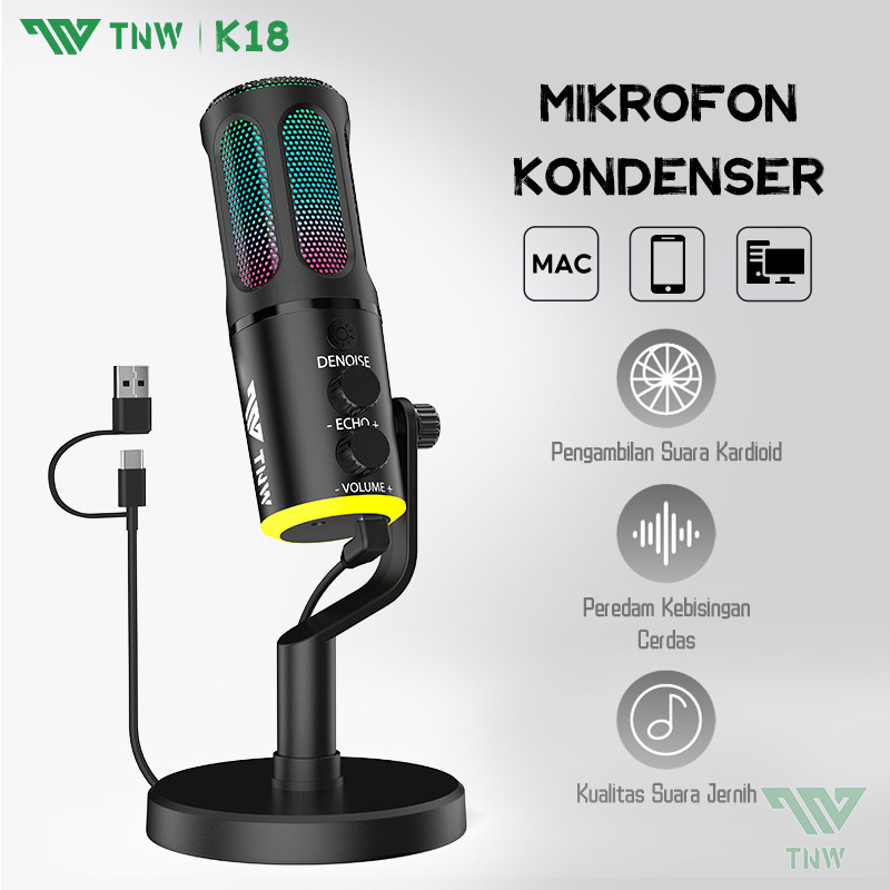 Jual TNW K18 Microphone Condenser USB Type-C Mikrofon with RGB Dynamic ...