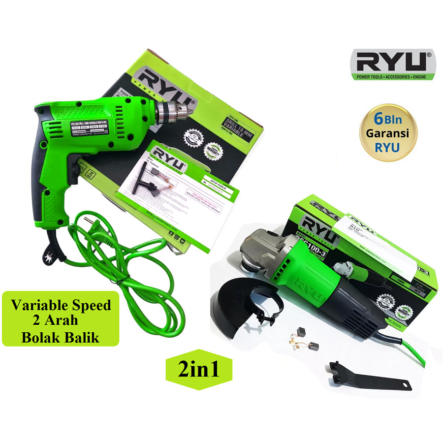 Jual PAKET 2 SET TEKIRO RYU MESIN BOR LISTRIK 10 MM & RYU MESIN GERINDA ...
