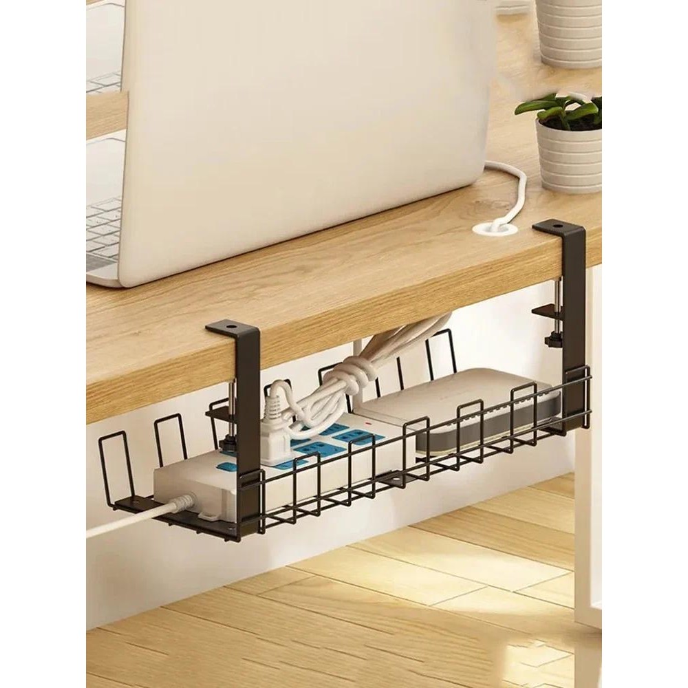 Jual Under Table Storage Rack Wire Basket Shelf Wire Cord Organizer Box ...