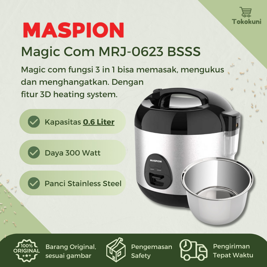 Jual Maspion Rice Cooker MRJ-0623BSSS Magic Com Stainless Steel 0.6 ...