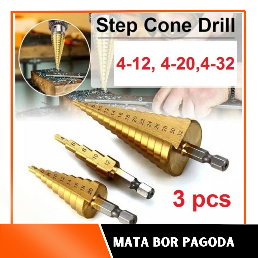 Jual Mata Bor Pagoda Spiral SET 3Pcs Mata Bor Besi Pagoda Set 3 Pcs ...
