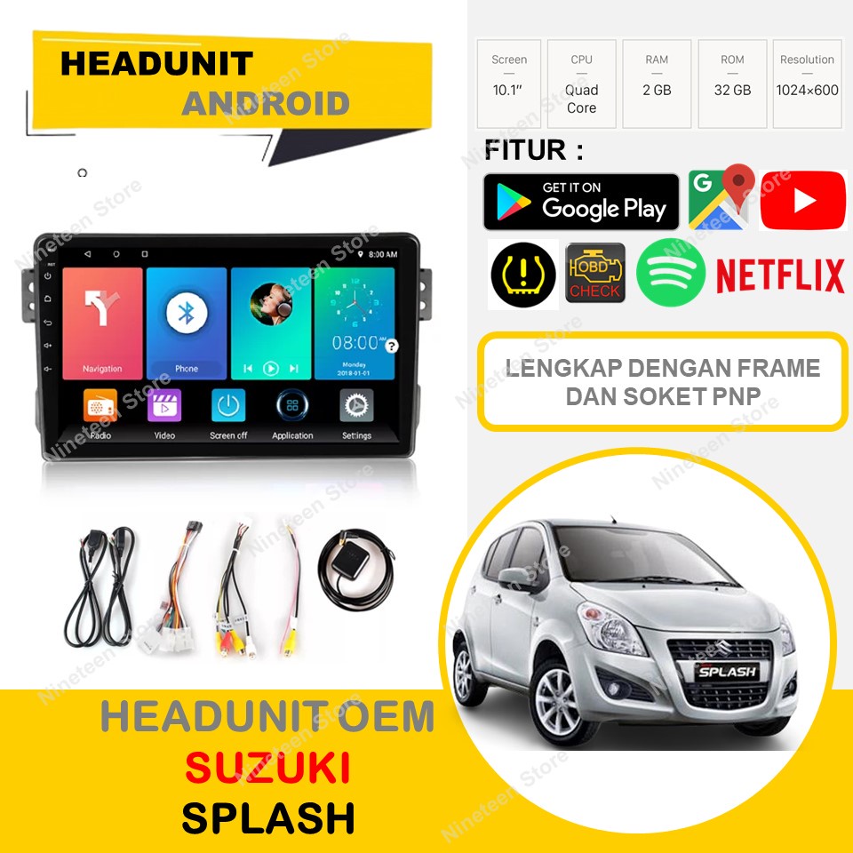 Jual Headunit Android Suzuki Splash 9 inch dengan Frame dan Soket PNP ...