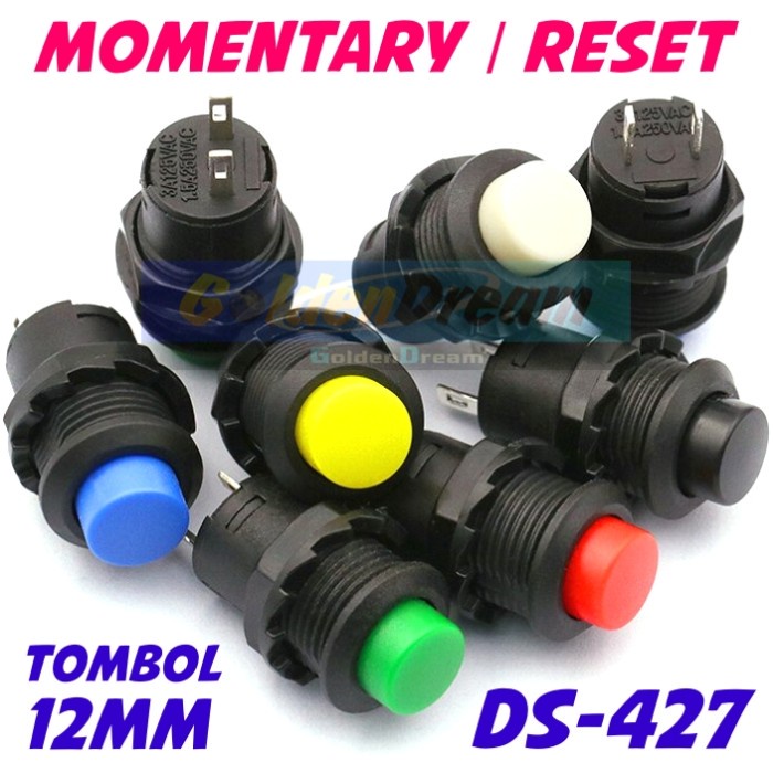 Jual Tombol Momentary 12mm Plastik DS-427 DS 427 Saklar Tekan Reset ...