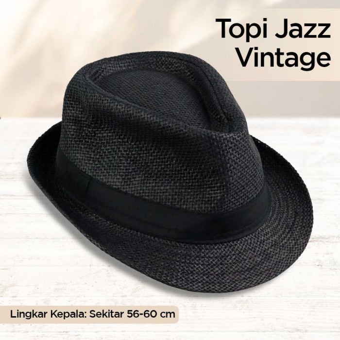 Jual Topi Jazz Vintage Jadul Kuno Mafia Unik Fedora Hat Poliester Hitam ...