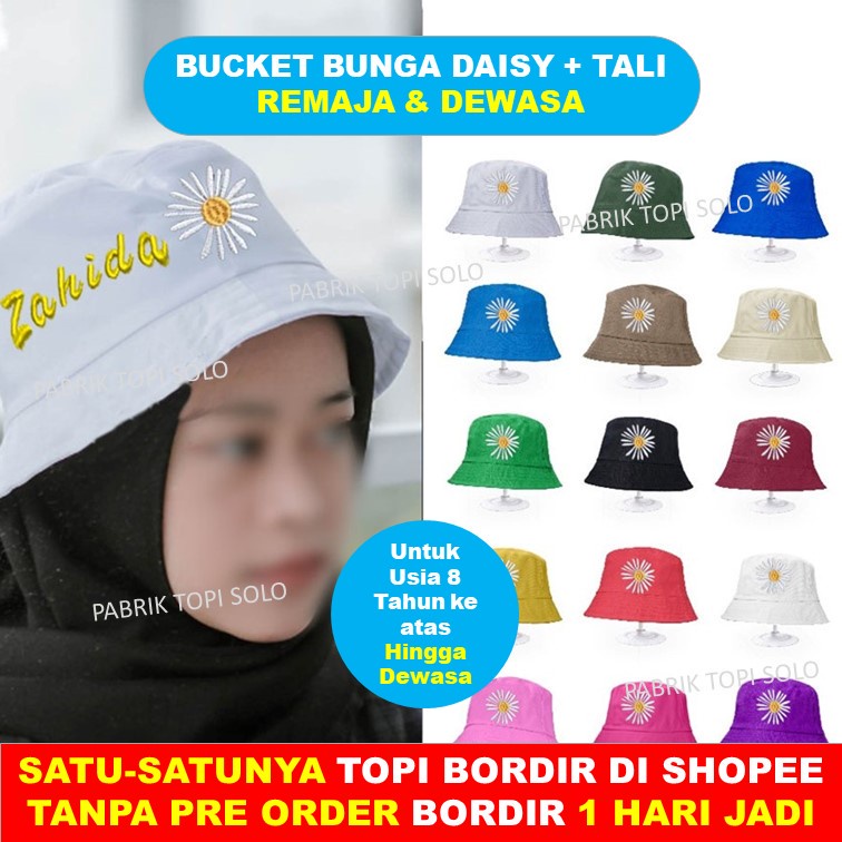 Jual Topi Bucket Wanita Daisy / Bucket Wanita Motif Bordir Bunga Daisy ...