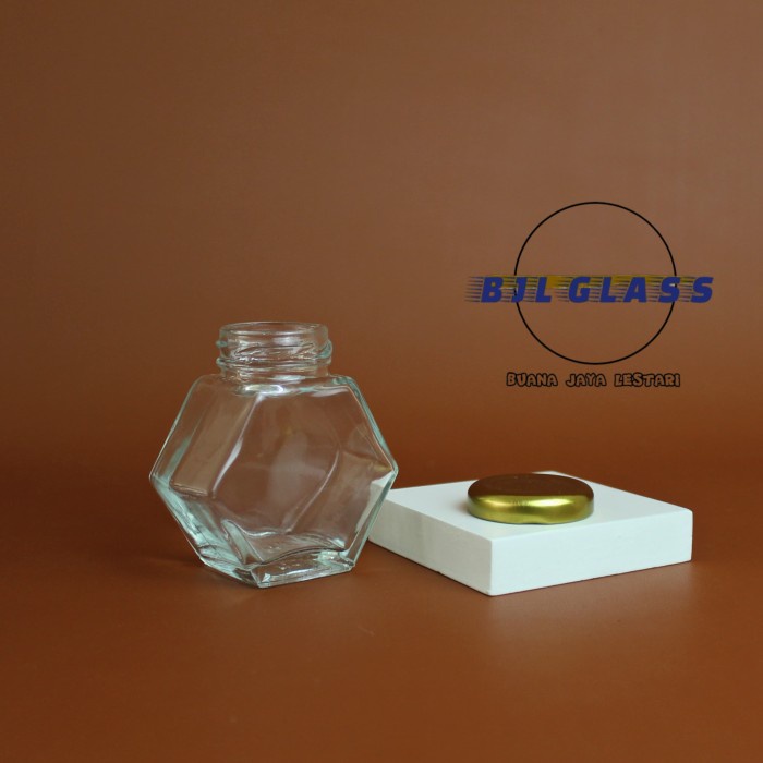 Jual PROMO Botol kaca kemasan madu 100ml / jar kaca hexagonal 100ml ...