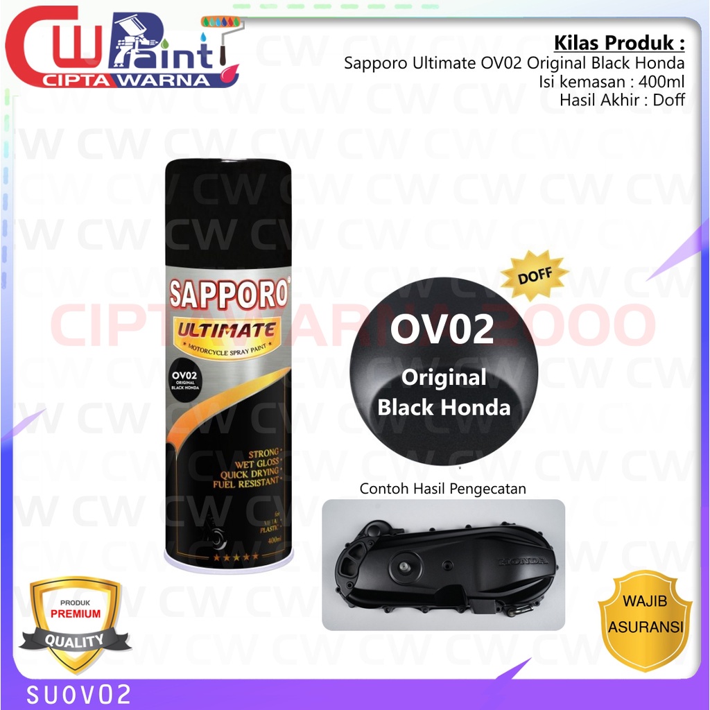 Jual Cat Semprot Spray Saporo Sapporo Ultimate Original Black Honda OV02 400 ml - Cw1 | Shopee ...