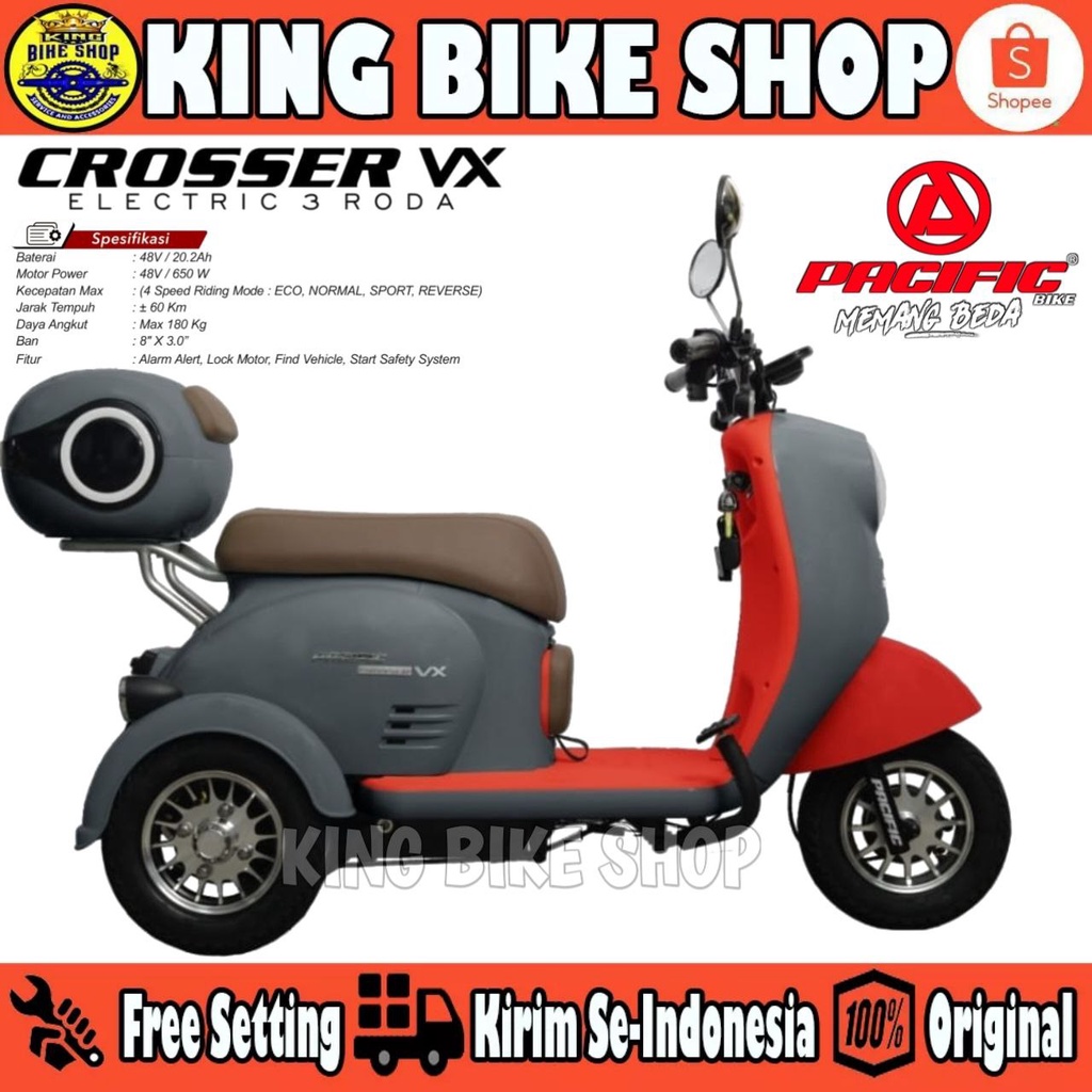 Jual Sepeda Listrik Roda Tiga Electric Bike CROSSER VX BY PACIFIC 650 ...