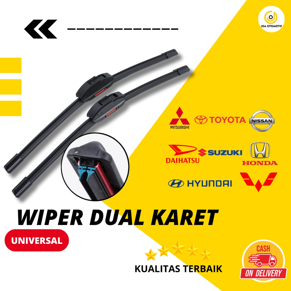 Jual Wiper Dual Blade 2 Lapis Karet Frameless Universal Model Karet Ganda Double Karet Untuk ...