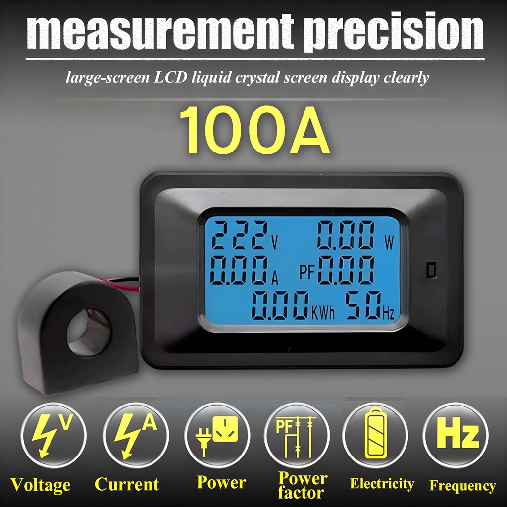 Jual Power Monitor Daya Digital Multifungsi 100A AC 110 220V Wattmeter ...