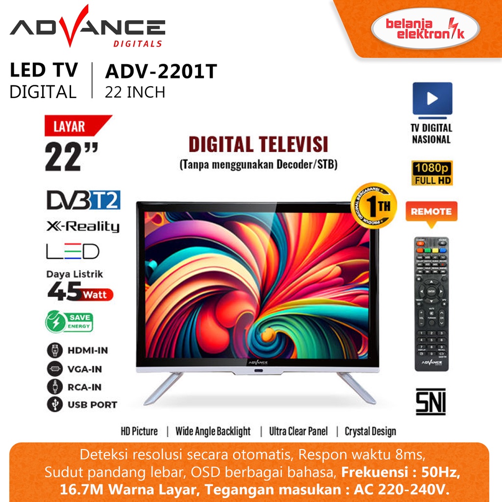Jual ADVANCE Led TV Digital 22 Inch HD USB Movie DVB-T2 ADV-2201T ...