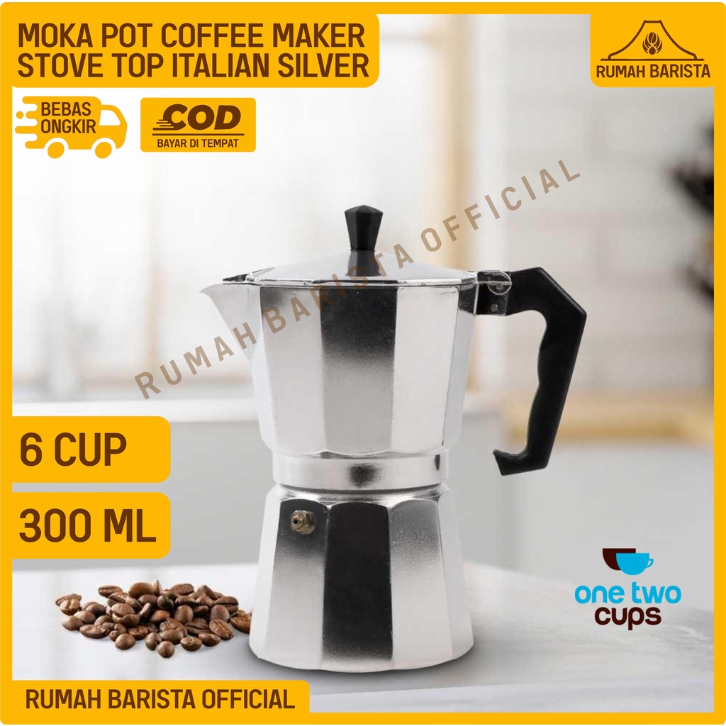 Jual Moka Pot Kopi Tipe Italian Silver 6 CUP 300ML Espresso Maker ...