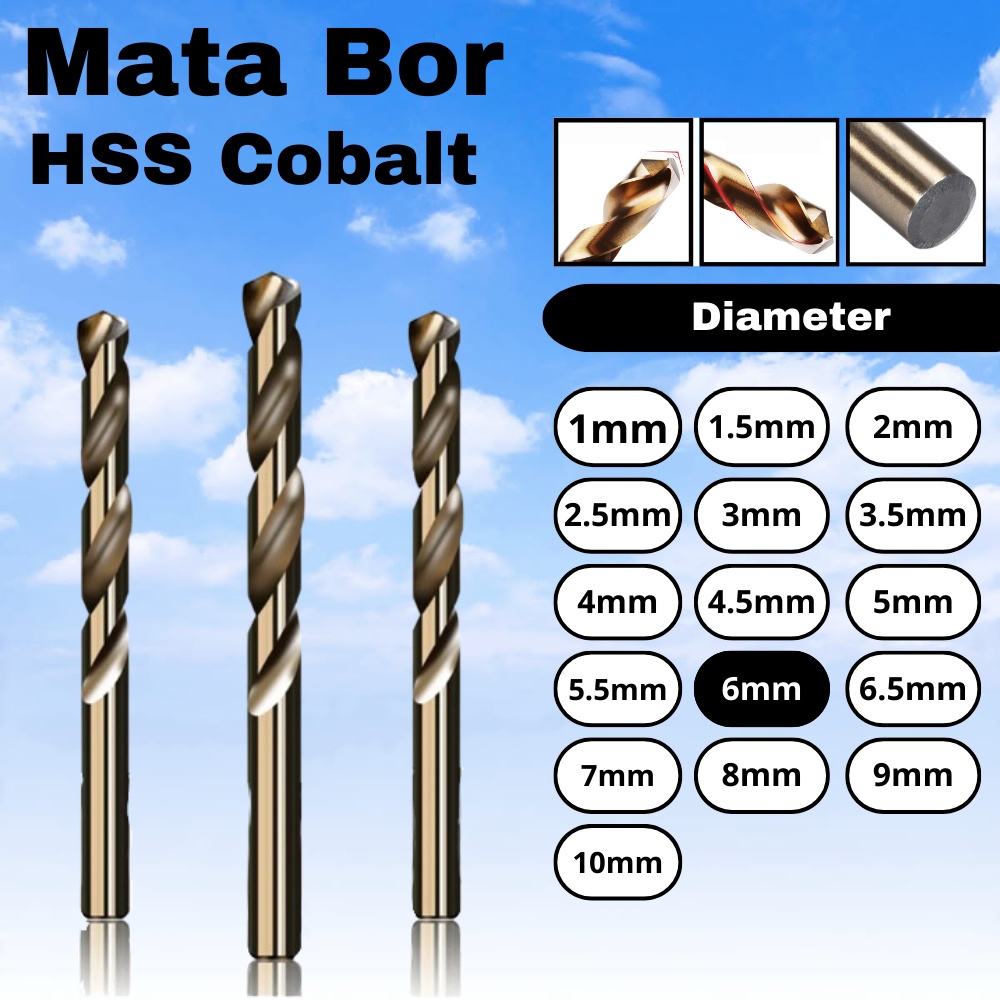 Jual Mata Bor Besi 6mm HSS Kobalt Drill Bits HSS Cobalt Diameter 6mm ...