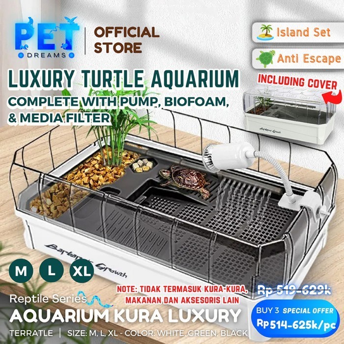 Jual AQUARIUM KURA KURA SIZE M / LUXURY TURTLE TANK / LUXURY TURTLE TANK COMPLETE | Shopee Indonesia