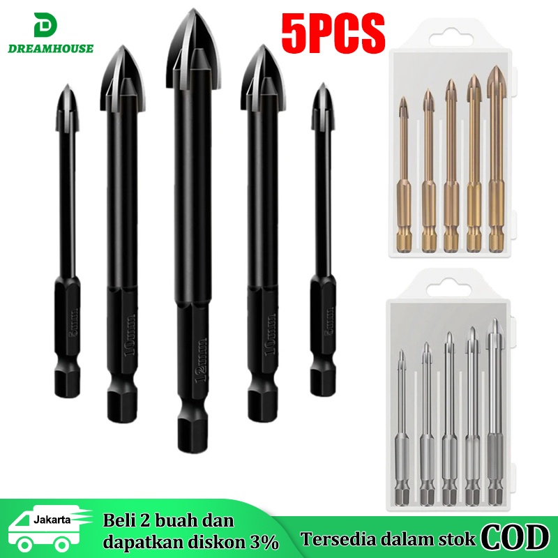 Jual 5Pcs Set Mata Bor Ubin Hex Silang Set untuk Kaca Keramik Beton ...