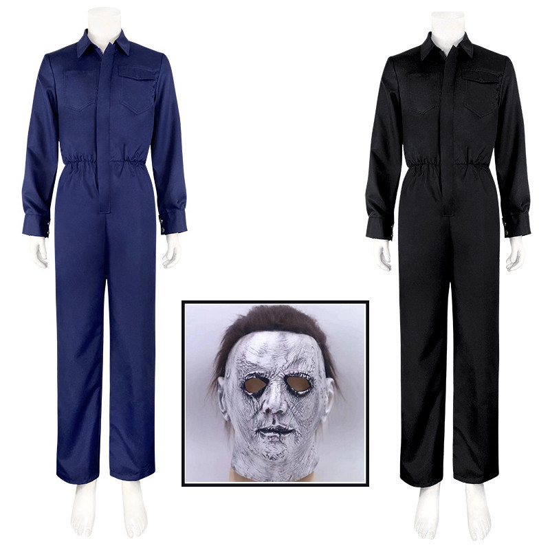 Jual Halloween Michael Myers Killer Cosplay Costume Men's Blue Jumpsuit ...