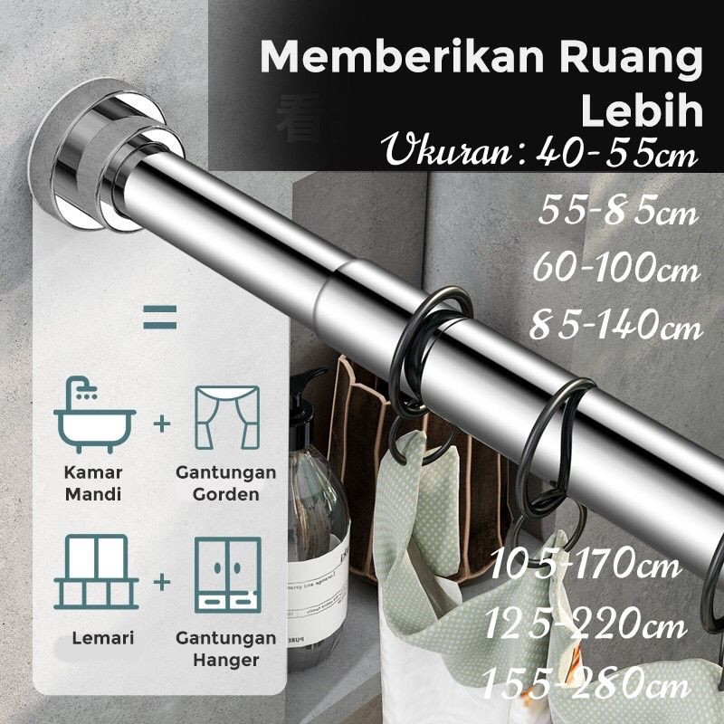 Jual Tiang Fleksibel / Tiang Pintu / Tiang Gorden / Tiang Jemuran / Besi Penyangga Multifungsi ...