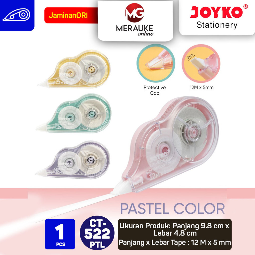 Jual Correction Tape JOYKO CT-522PTL Pastel 12m x 5mm | Shopee Indonesia