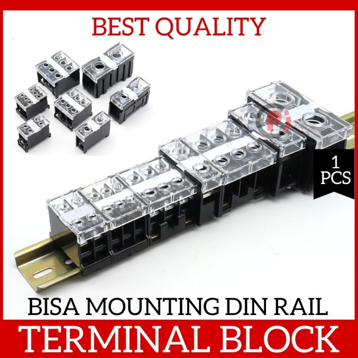 Jual Terminal Block Blok Mounting Din Rail 20A 30A 50A 90A 600V 1 2 3 ...