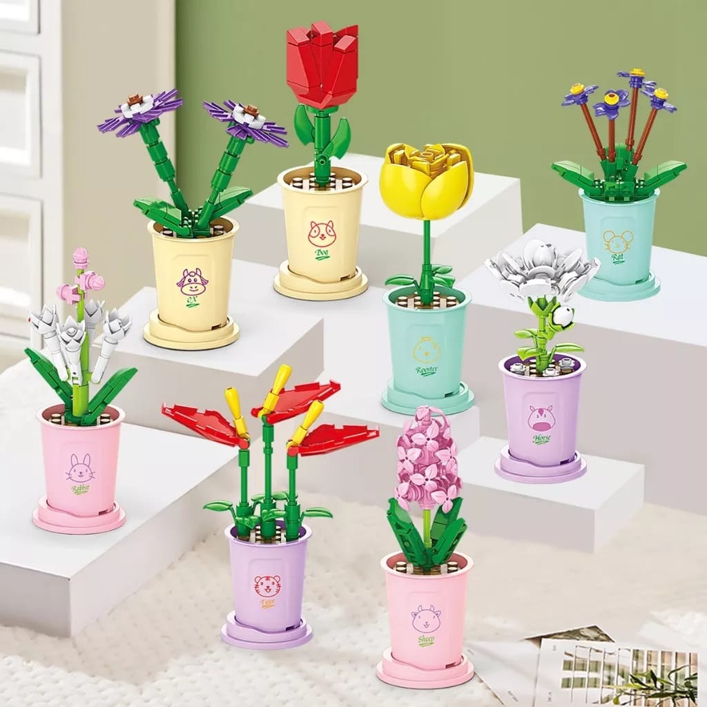 Jual Mainan Blok edukatif anak DIY Flower Block Zodiak Pot Tanaman ...