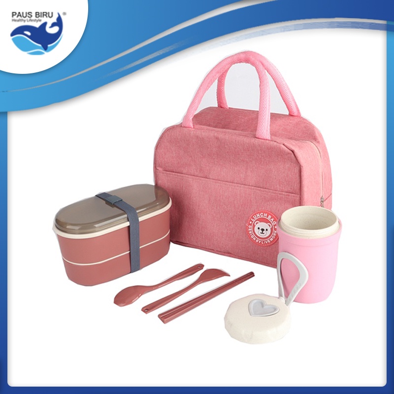Jual Paus Biru - 3in1 Kotak Makan Set !!! Lunch Box Kotak Makan 700ml 2 Layers & Cangkir Soup ...