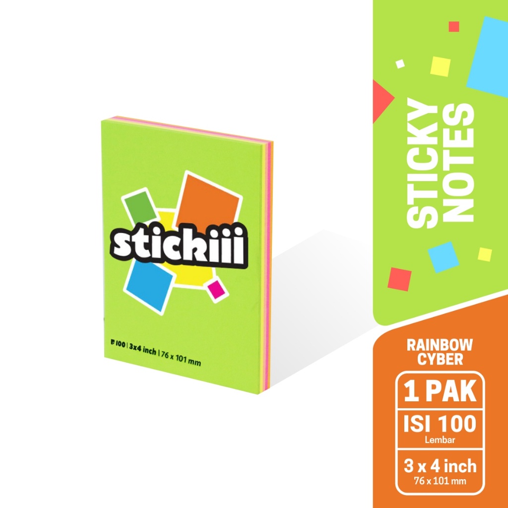 Jual [BMS Bekasi] Stickii Sticky Notes Rainbow Cyber Ukuran 3x4 inch ...
