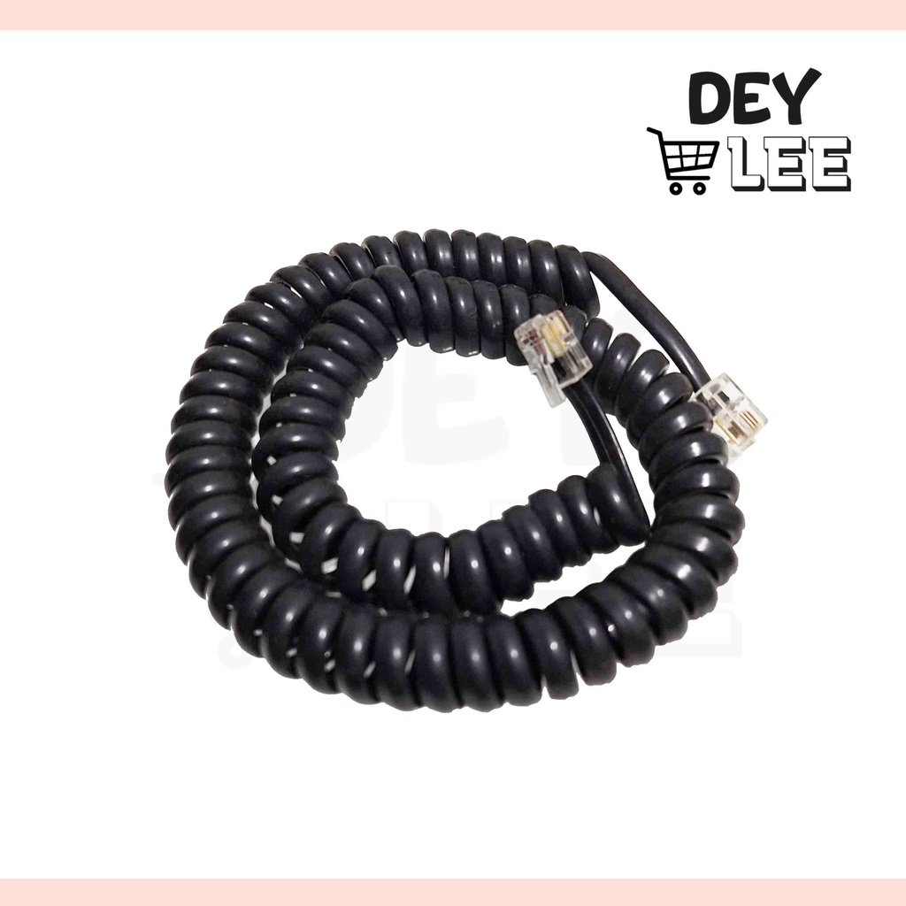 Jual Kabel Telepon Spiral Hitam 4 PIN RJ11 Telephone Panjang 2 meter ...