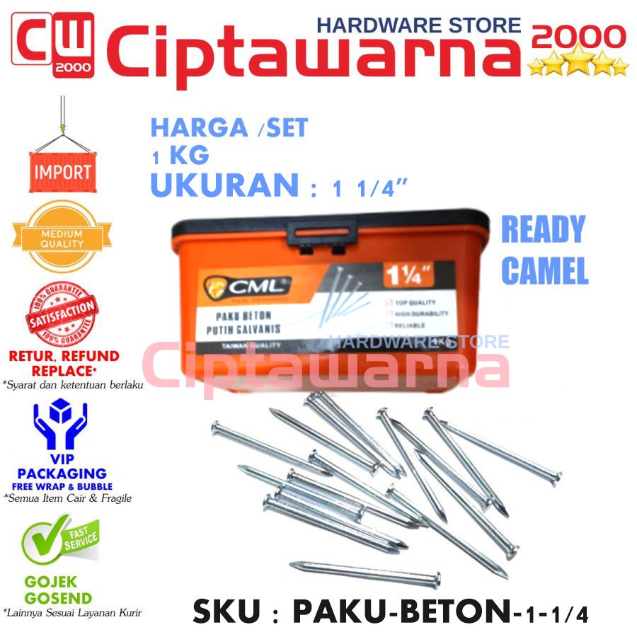 Jual Paku Paku Dinding Beton Bata Kayu Galvanis Putih 1 1/4" - CW1 ...