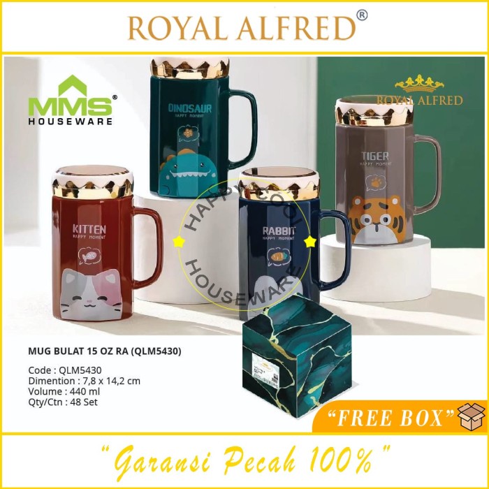 Jual ROYAL ALFRED 1 set Mug Bulat Keramik + Tutup 15 OZ 440ml RA QLM-5430 | Shopee Indonesia