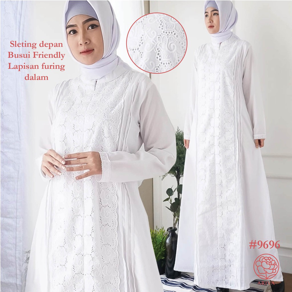 Jual Gamis INAYA Katun Silk Renda 9696 - Gamis Putih Bersih Muslim Haji ...