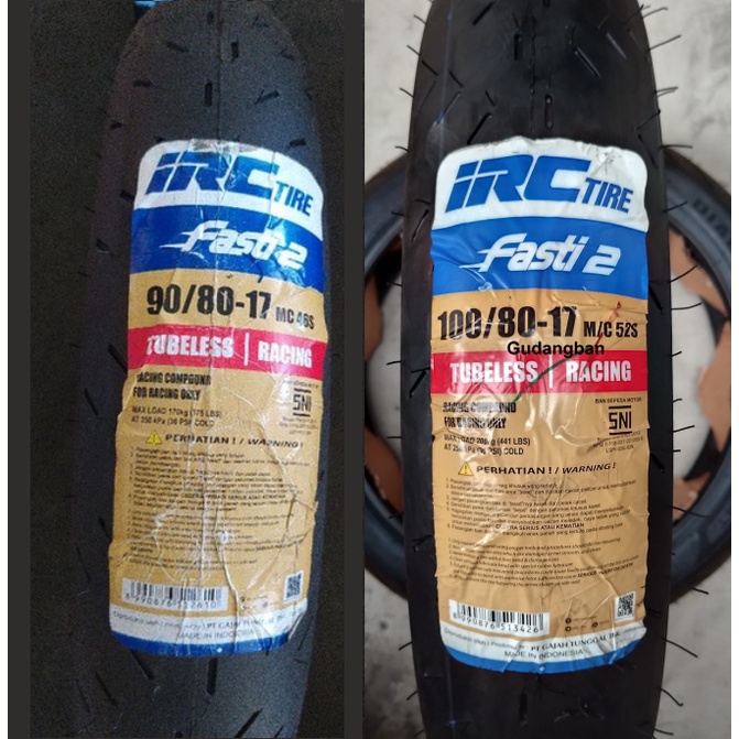 Jual Paket IRC Fasti 2 90 80 17 dan 100 80 17 Ban luar motor soft compound Tubeless Free pentil ...