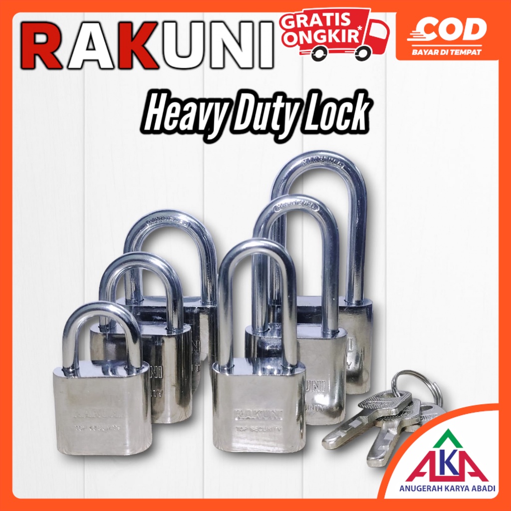 Jual Gembok / Padlock RAKUNI Nekel / Chrome Panjang / Pendek 30 / 40 / 50 mm 3 Kunci Kotak ...