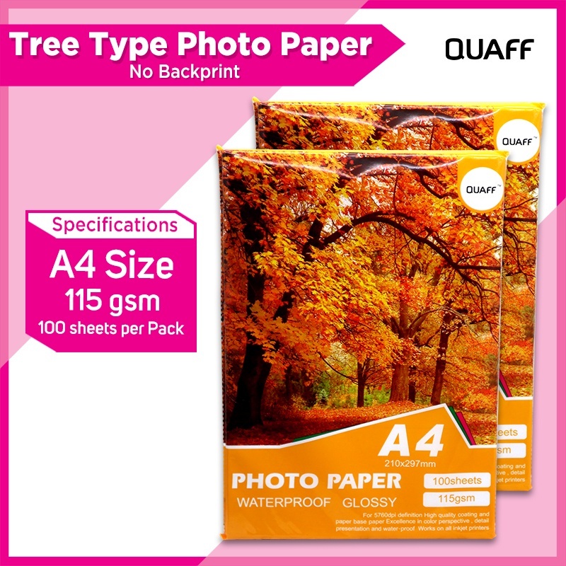 Jual QUAFF Photo Paper 115GSM A4 Tree Type No Back Print (100pcs/pack ...
