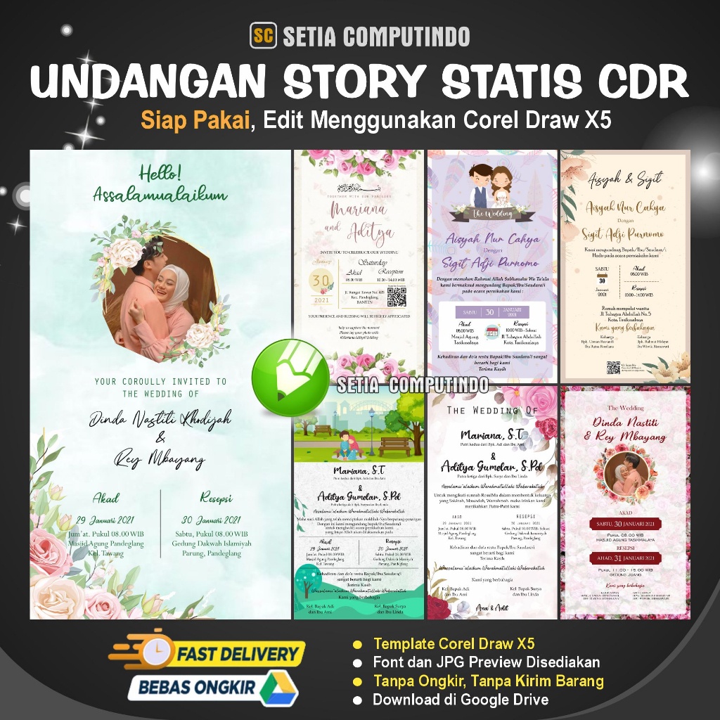 Jual Undangan Story Template Statis Cdr atau corel draw Floral ...