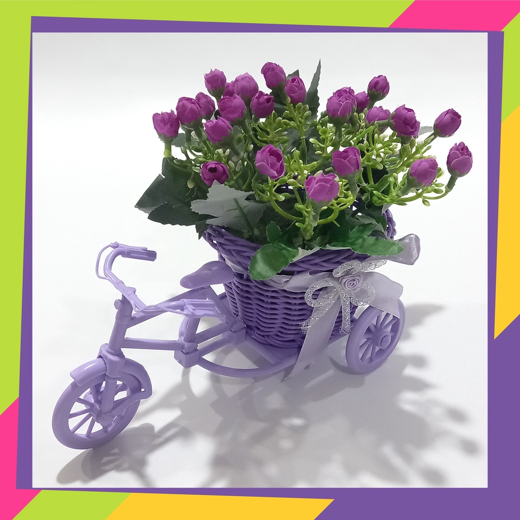 Jual 1011PBAD1/ Pot bunga sepeda rotan warna plus bunga Artificial / Pot bunga dekorasi tanaman ...