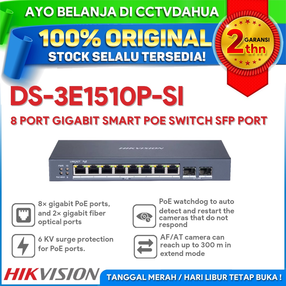 Jual HIKVISION DS-3E1510P-SI 8 PORT GIGABIT SMART POE SWITCH SFP PORT ...