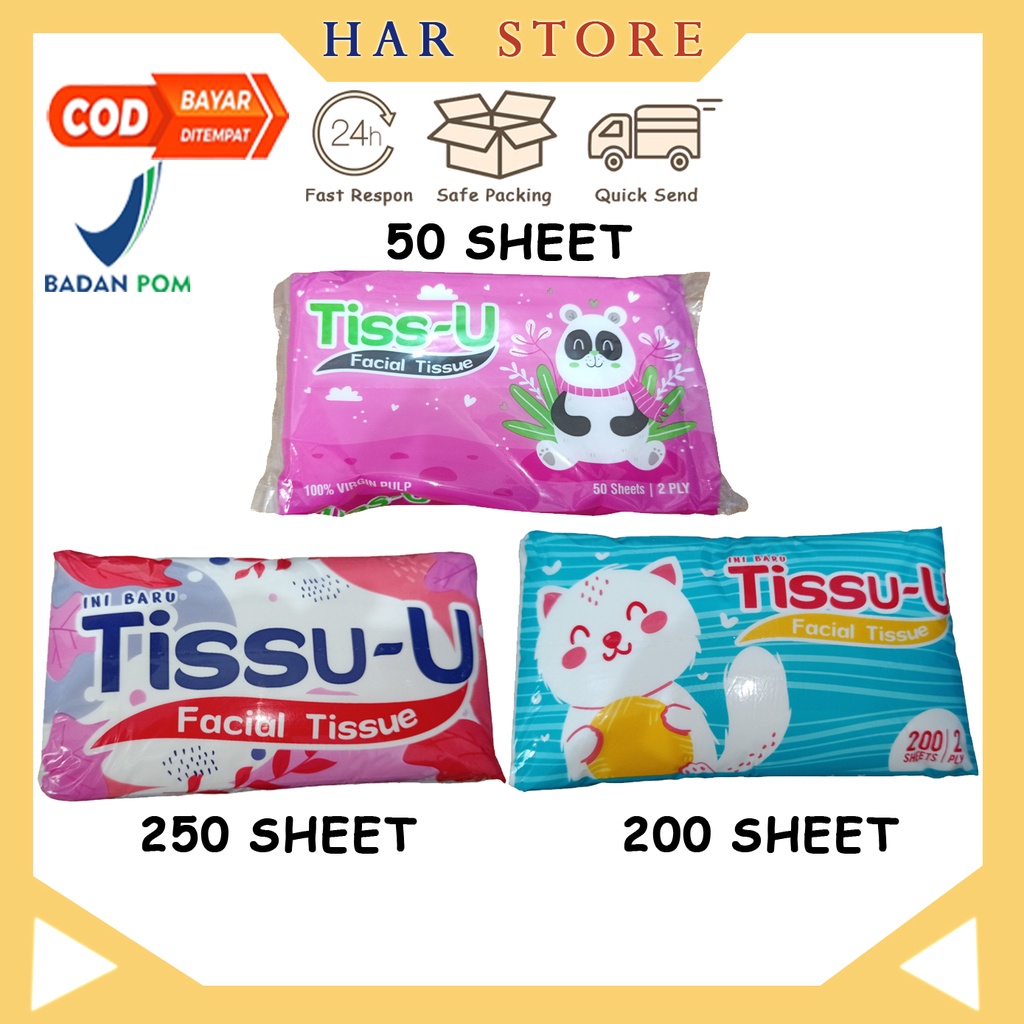 Jual TISSU-U TISSU U Tissue facial 250 / 200 / 50 sheets 2 ply | Shopee ...