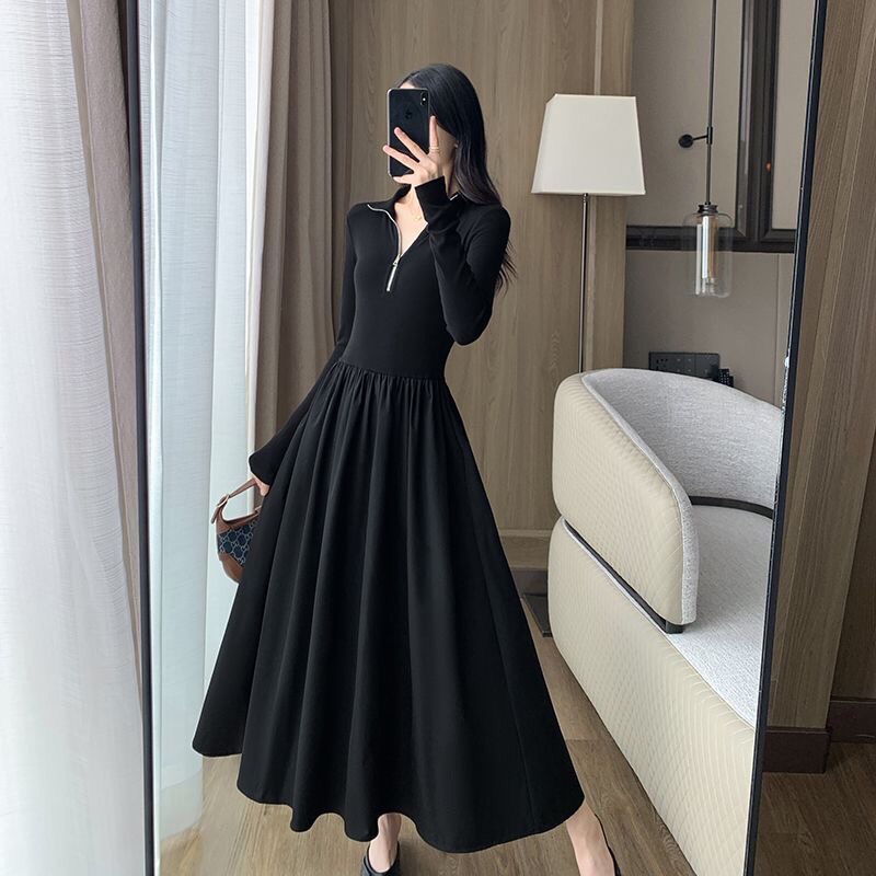 Jual Model Zipper New Maxi Dress Hitam dress lengan panjang- G014 ...