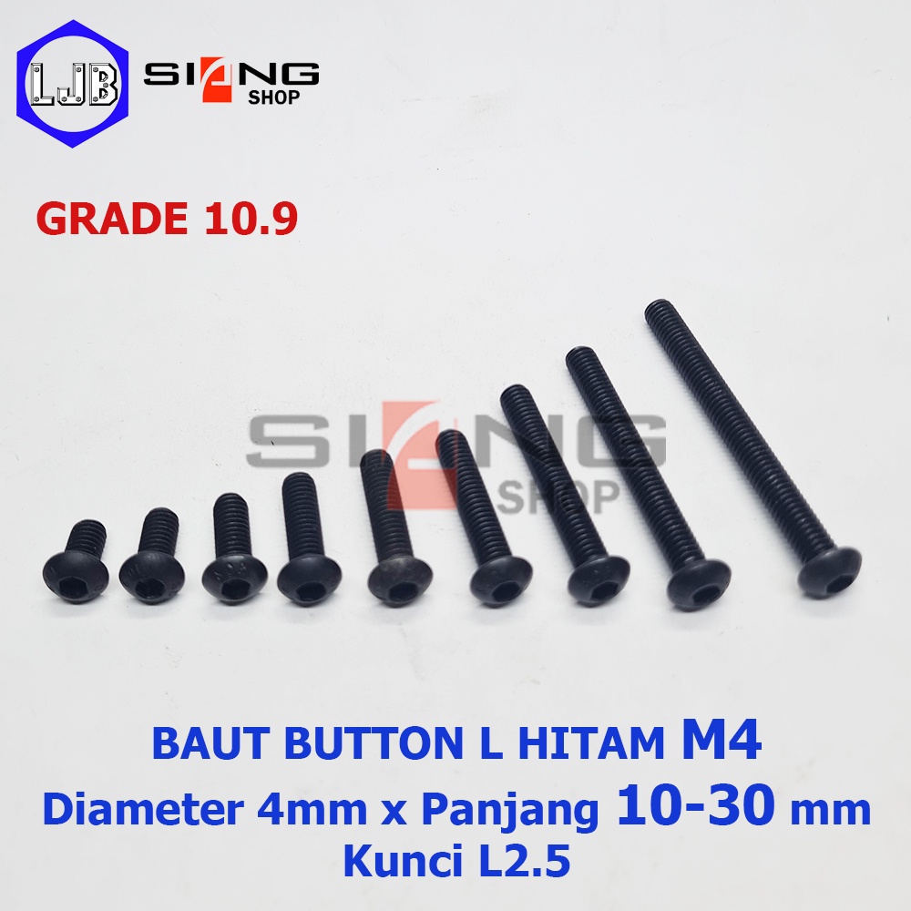 Jual Baut Button L Baja Hitam M4 Grade 10.9 | Shopee Indonesia