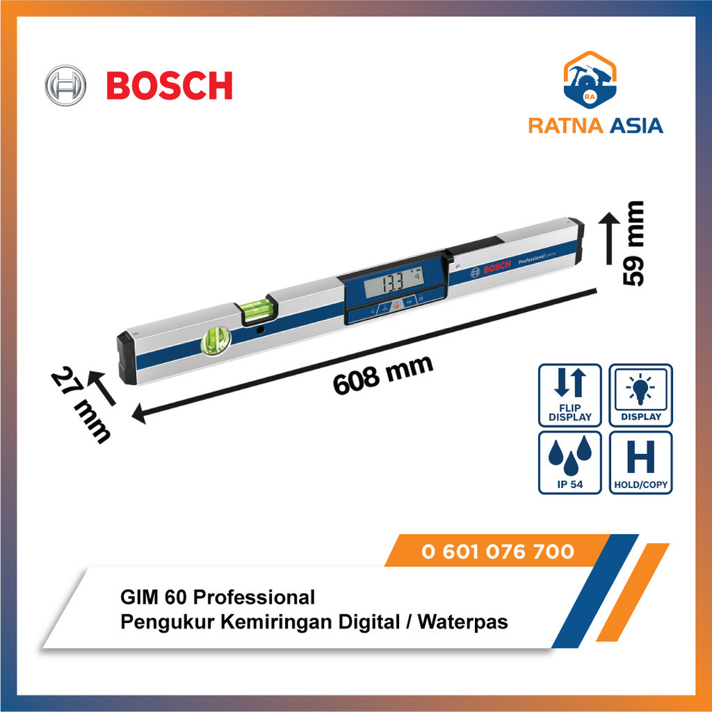 Jual Pengukur Kemiringan Digital / Waterpas GIM 60 Bosch 0 601 076 700 ...