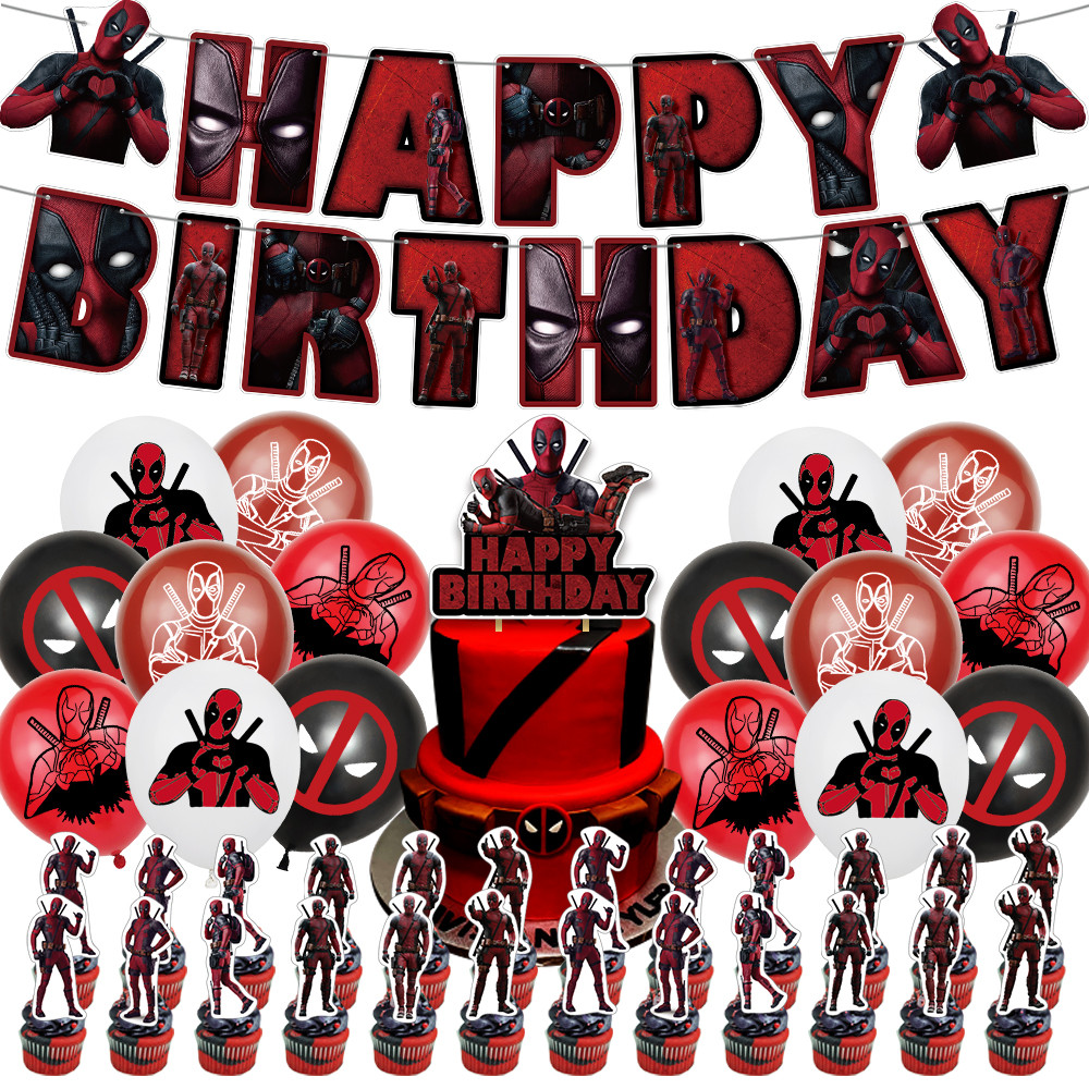 Jual 1Set Deadpool Balloon Avengers Latex Ballons Happy Birthday Banner ...