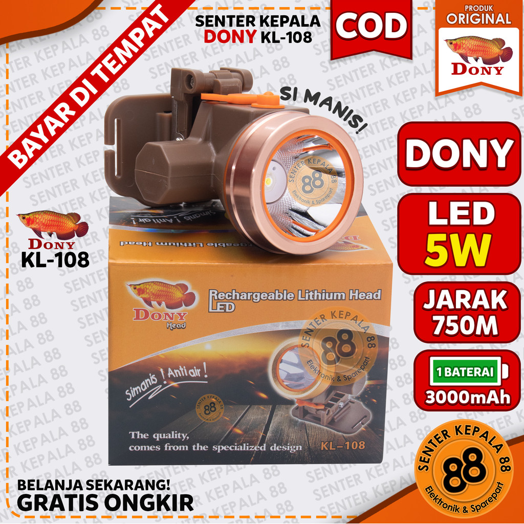 Jual toko penipu DONY Senter kepala Cas DONY KL 108 Si Manis Anti air 5 ...