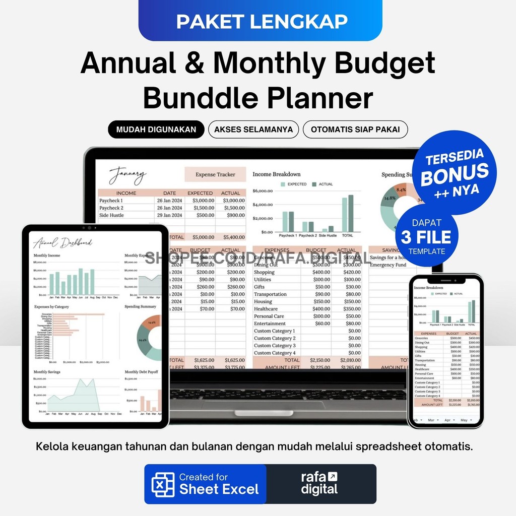 Jual [W-1017] Budget Planner lembar Anggaran Tahunan & Bulanan Google ...