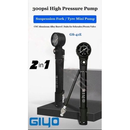 Jual Pompa 2 in 1 Shock / Fork and tire pump Giyo GS41E 300 Psi. GS 41e ...